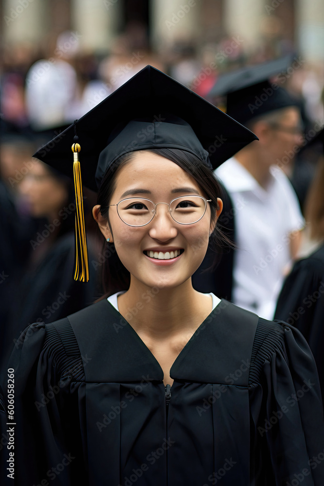 Generative AI illustration of a happy young Asian graduate in black ...