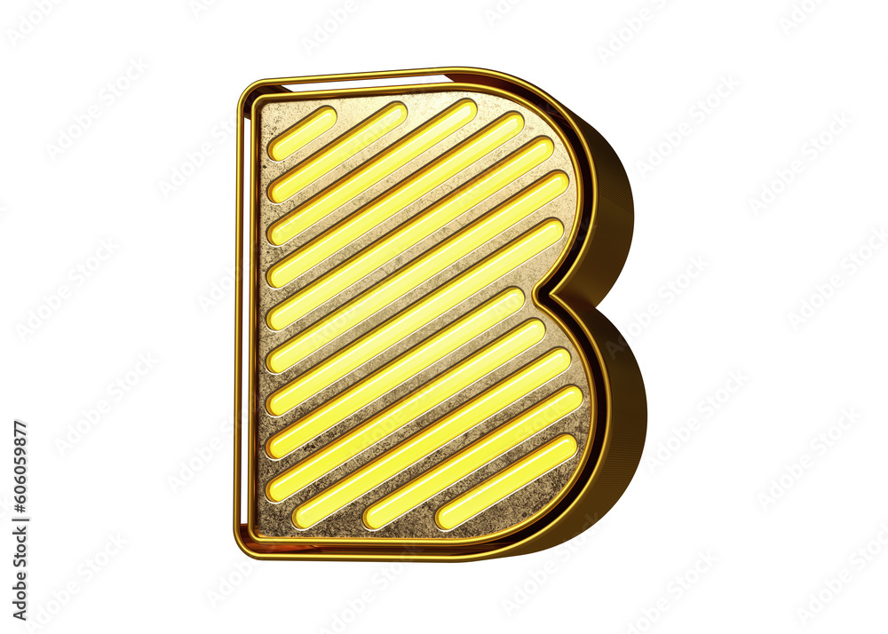 Bright gold display font letter B. Flashing lettering for creating ...