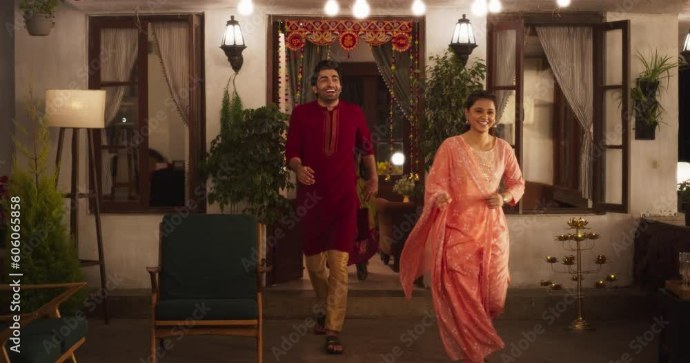 Authentic Shot of Indian Family Receiving Family Over as Guests ...