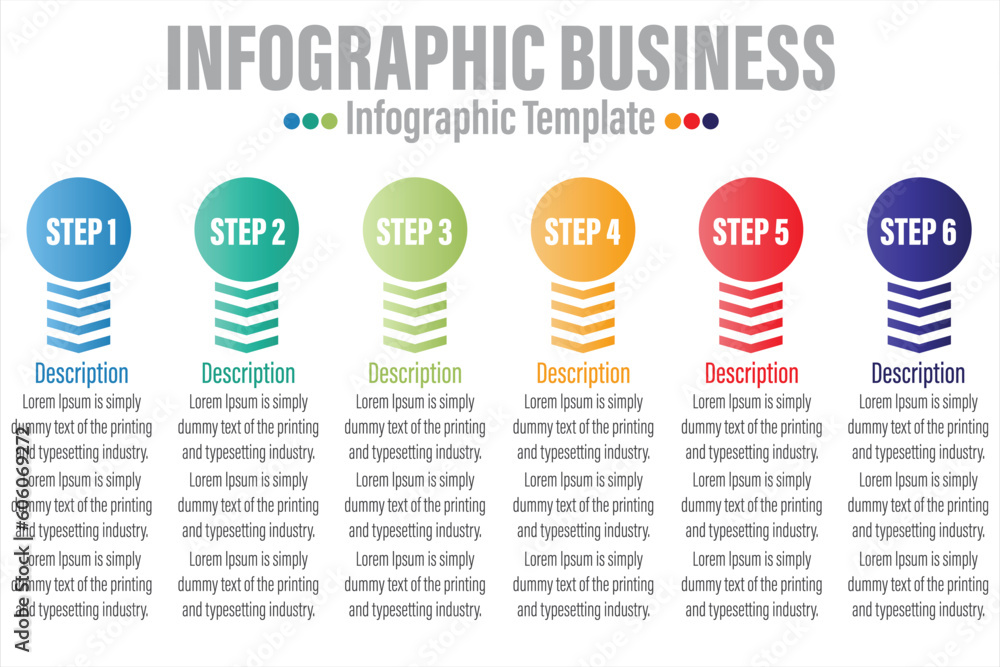 Timeline 6 Steps, six 6 option shape table chart elements with steps ...