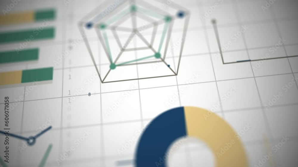 4K animation of colored financial graphs and diagrams growing on a grid ...