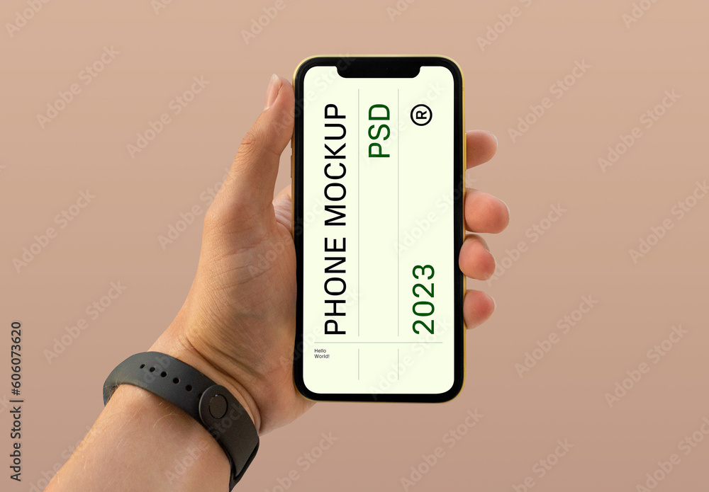 Vertical Phone in Hand Mockup Stock Template | Adobe Stock