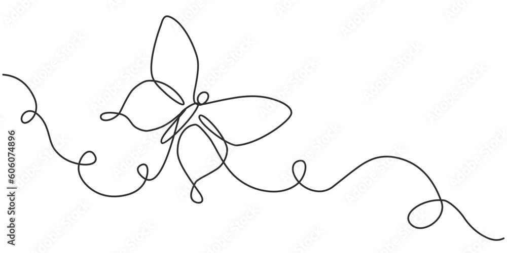 Butterfly line art style vector illustration, one line contious ...