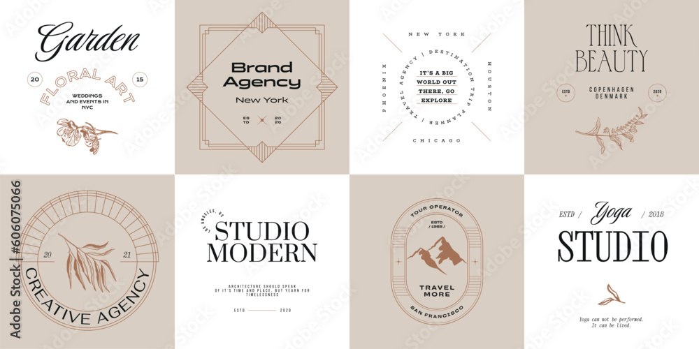 Hand drawn line art minimal vector logo design template collection ...