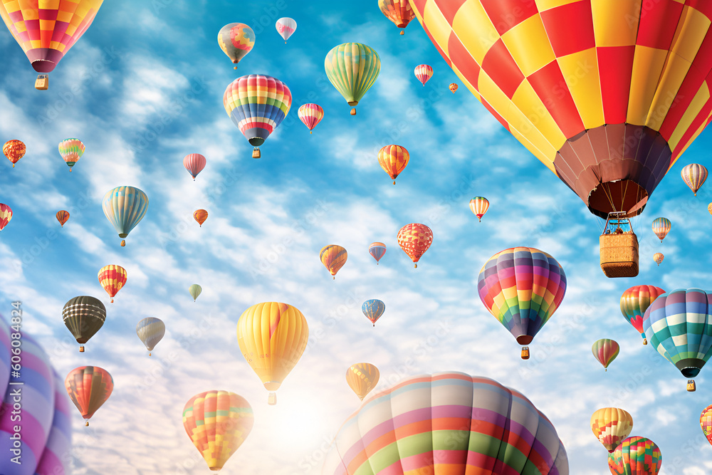 Colorful hot air balloons floating in the sky Description: Witness the ...