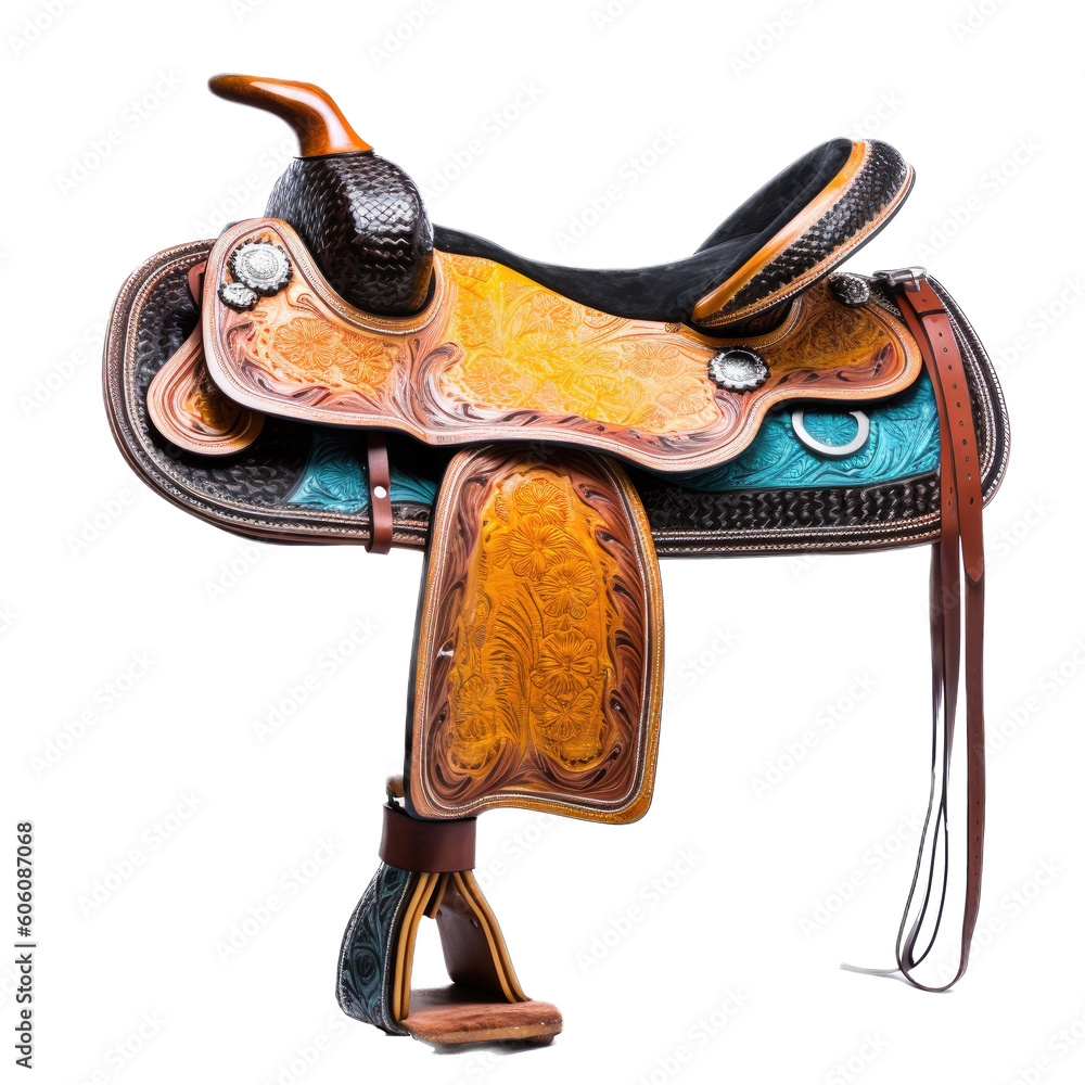 an authentic Western saddle with Latigo leather and various color ...