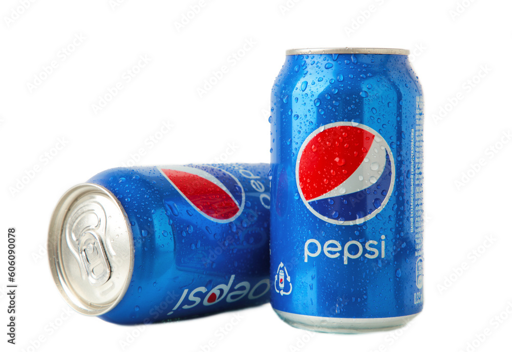 Mykolaiv, Ukraine - May 2, 2023: Pepsi drink in a can with water drops ...