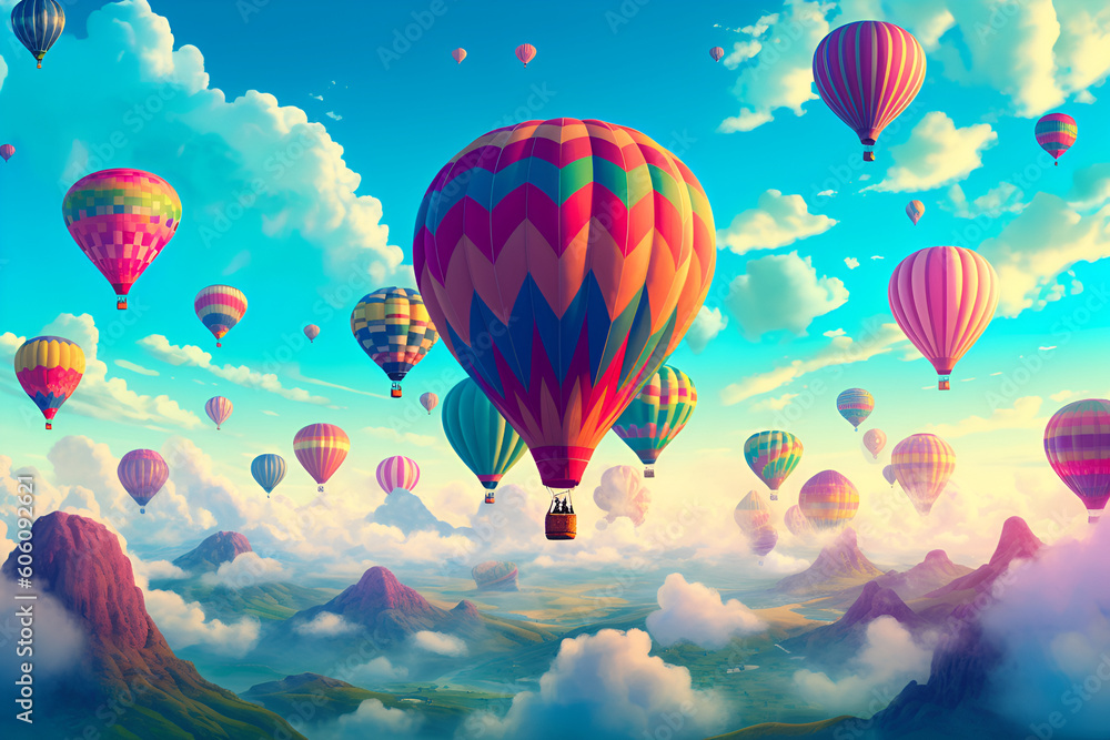 Colorful hot air balloons floating in the sky Description: Witness the ...