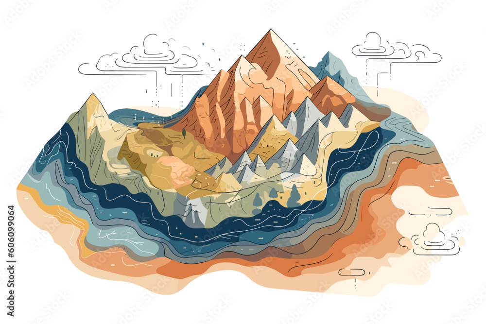 Doodle inspired Geologist mapping terrain, cartoon sticker, sketch ...