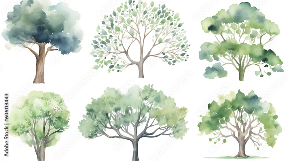 High resolution watercolor tree illustration collection transparent ...