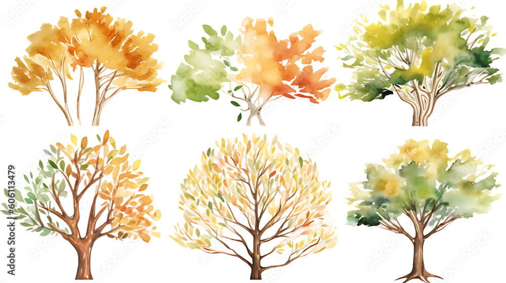 High resolution watercolor tree illustration collection transparent ...