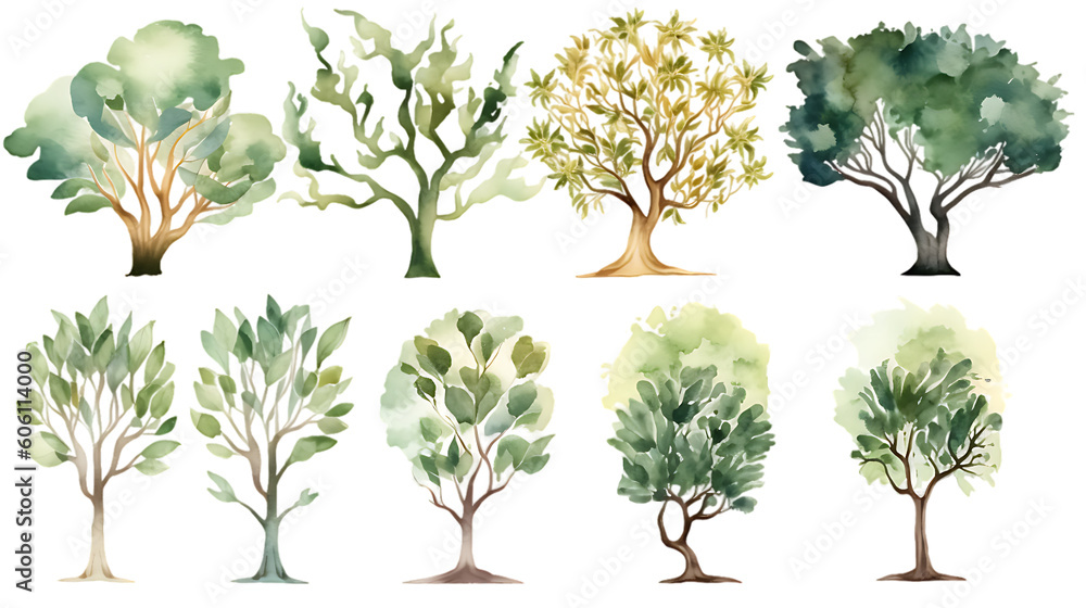 High resolution watercolor tree illustration collection transparent ...