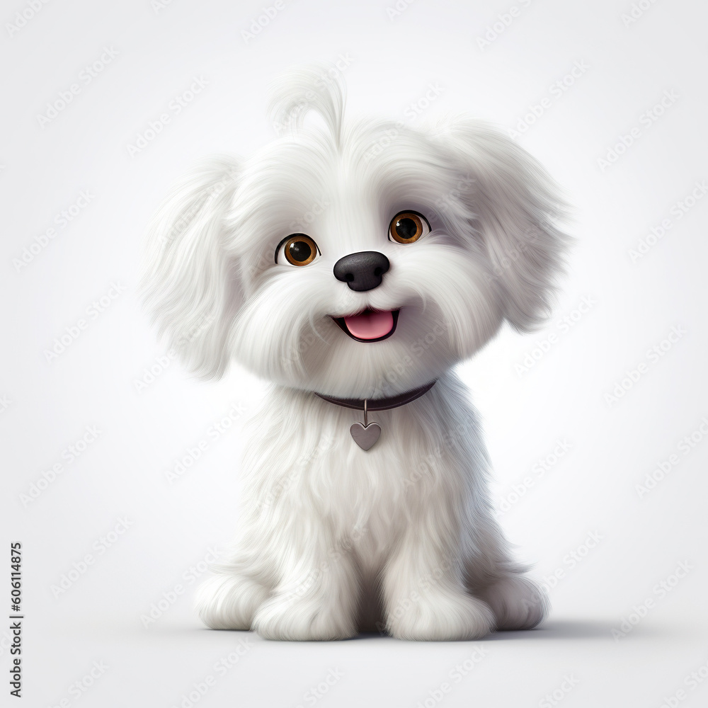Cute Maltese cartoon illustration - generative AI, AI generated Stock ...