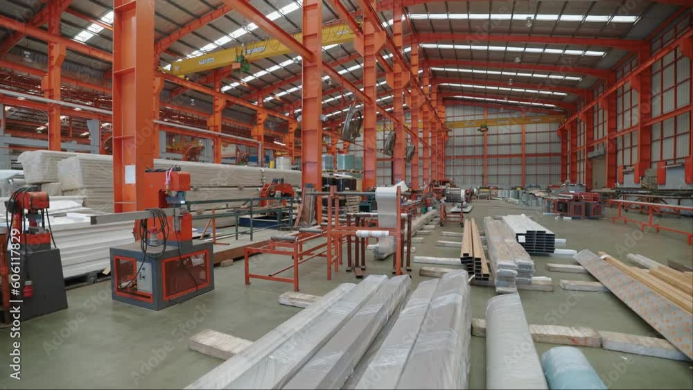 Large industrial buildings or factories with steel structures. Large ...