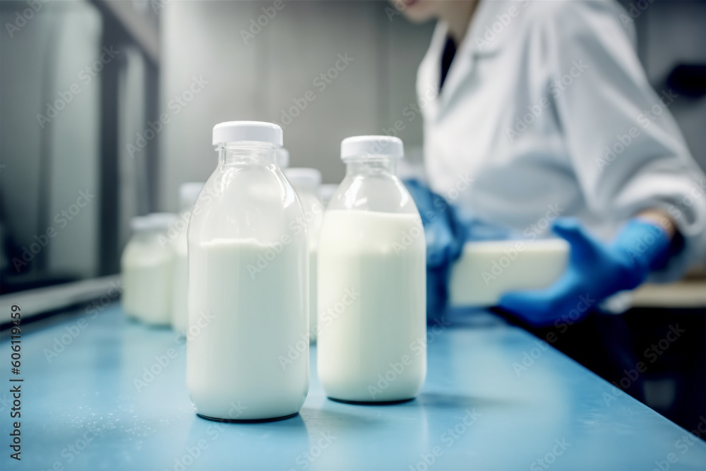 Milk glass bottle in laboratory. Concept for lab grown milk from ...