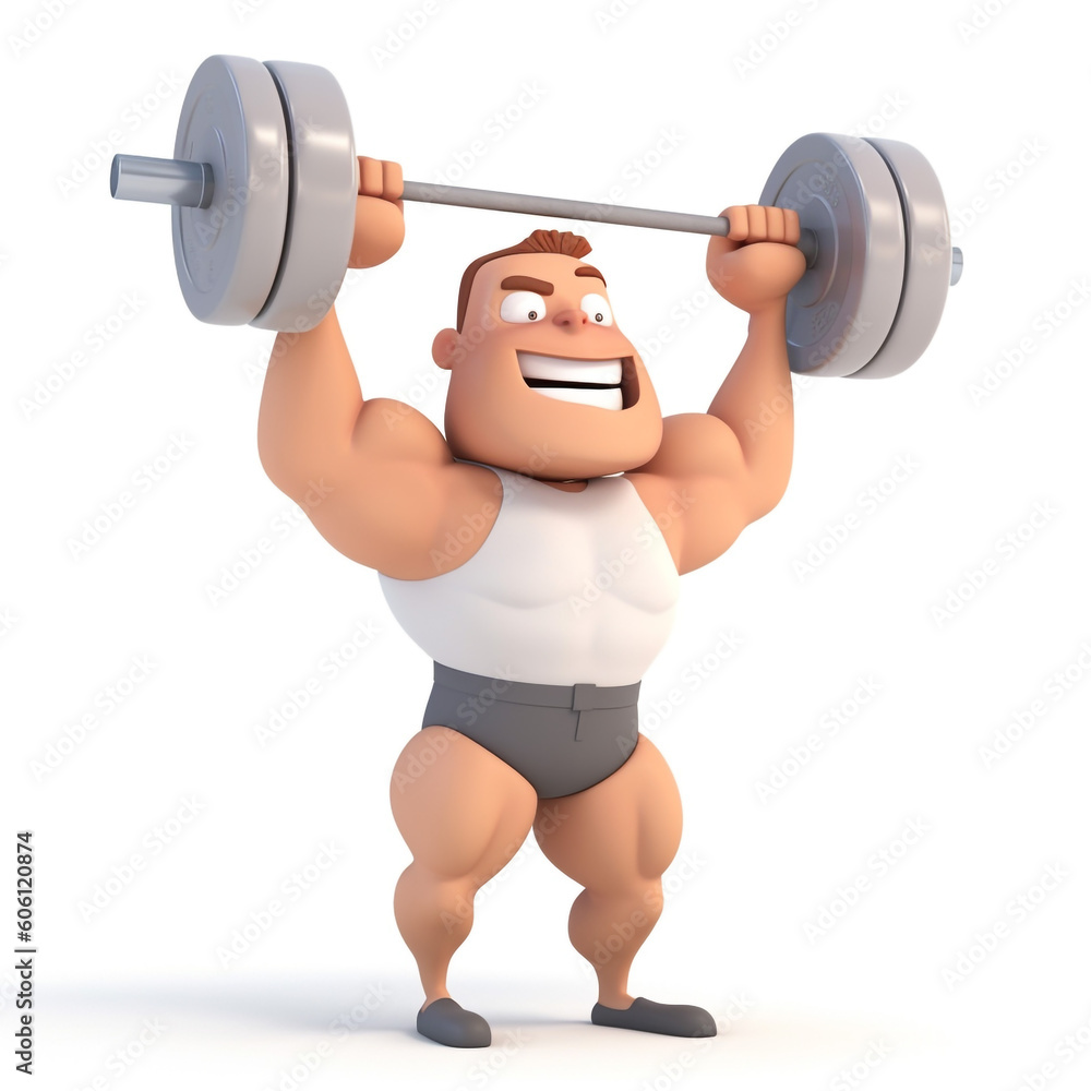 Cartoon 3d of body builder lifting weight created with generative AI ...