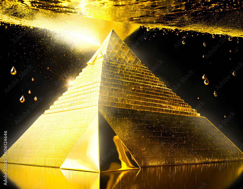 Ancient gold crown and Pyramid with a lot of Gold bullion Explosion ...