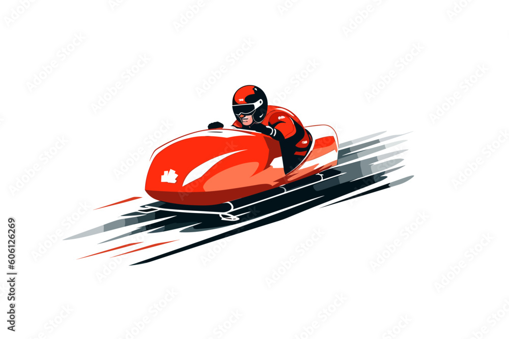 Doodle inspired Bobsledder practicing turns, cartoon sticker, sketch ...