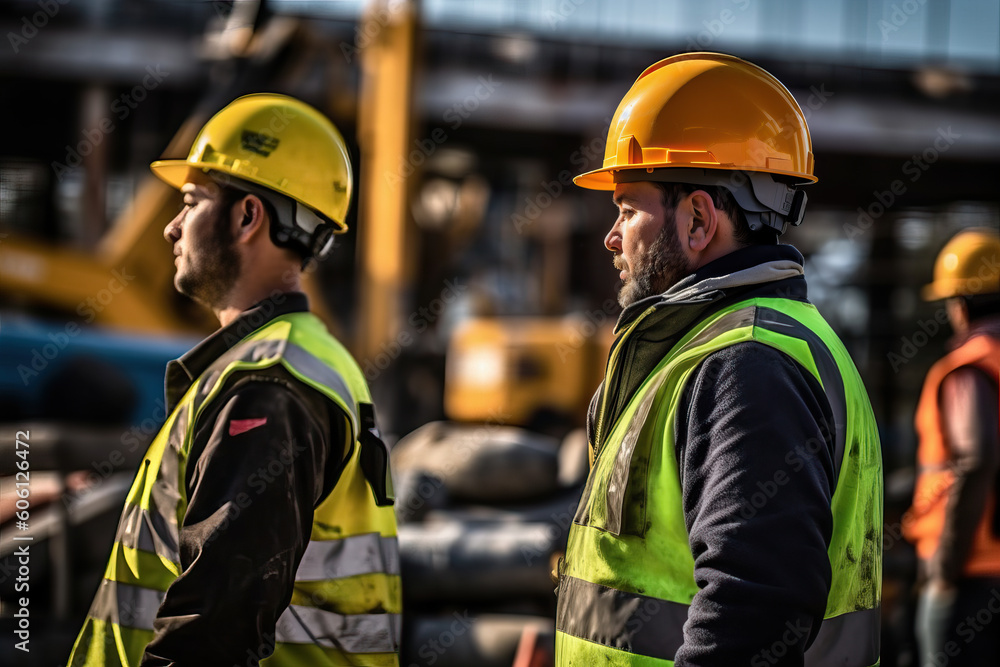 Two construction workers standing next to each other created with ...