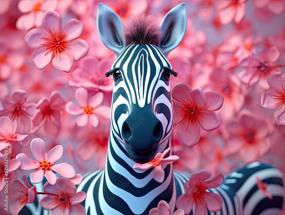 Cute cartoon zebra , flower background animation tale 3D . Generative ...
