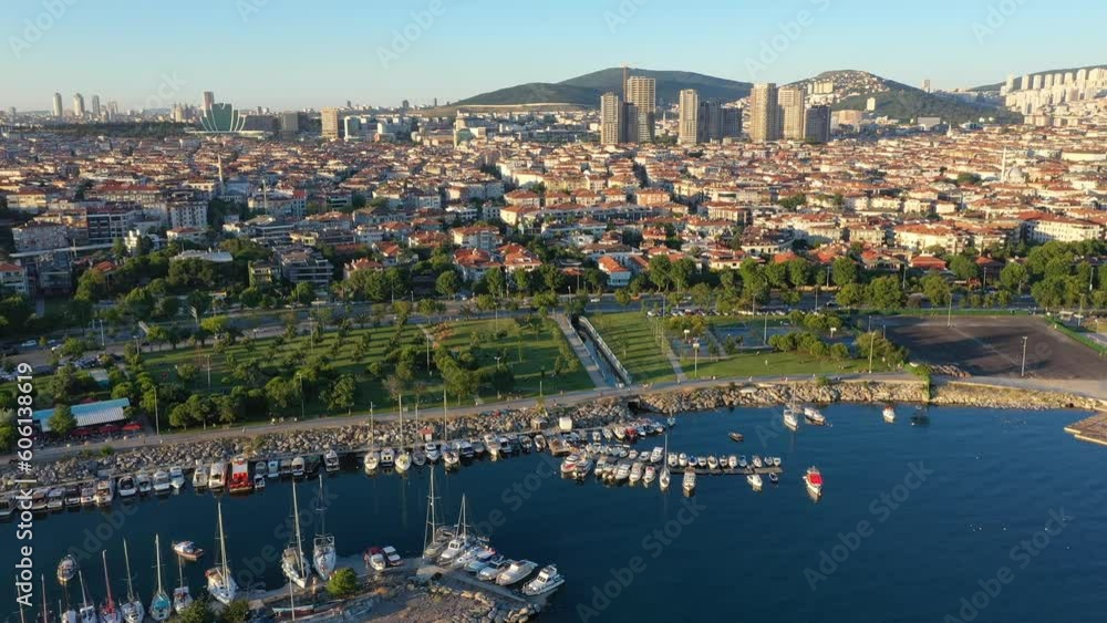 Kucukyali yacht marina. Aerial Istanbul. Dock basin with moorings and ...