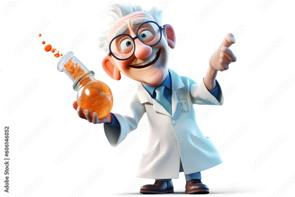 Funny cartoon character as scientist in white lab coat (Generative AI ...