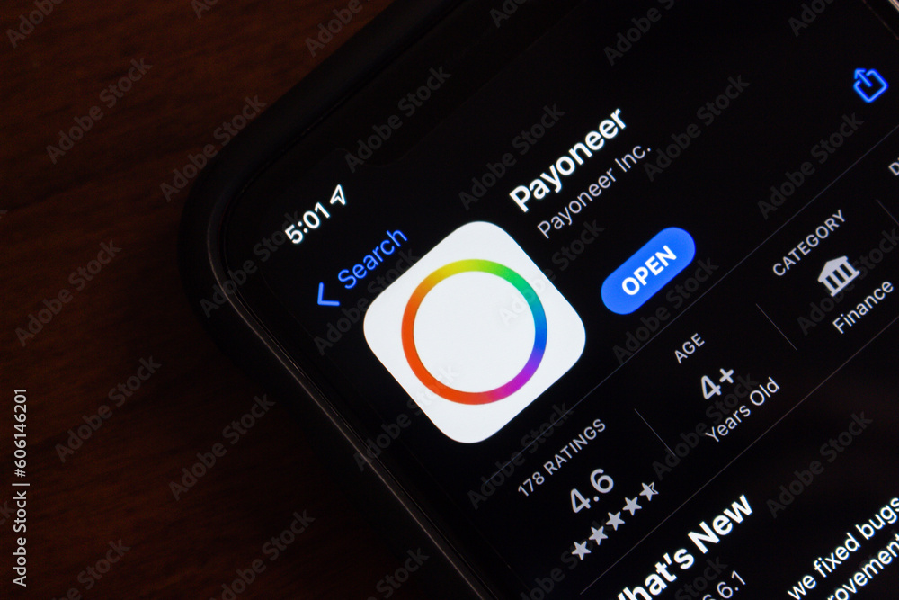 Vancouver, CANADA - May 23 2023 : Payoneer app icon seen in an App ...