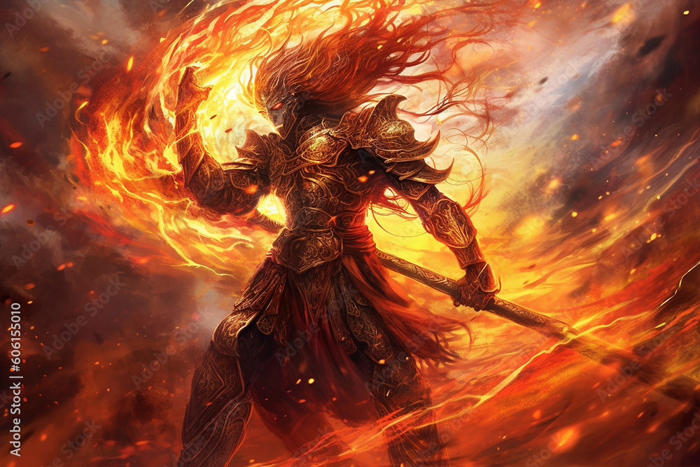 Sun god of fire and flames. Generative AI Stock Illustration | Adobe Stock