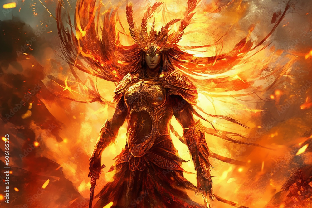 Sun god of fire and flames. Generative AI Stock Illustration | Adobe Stock
