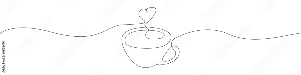 Heart and coffee icon line continuous drawing vector. One line Heart ...