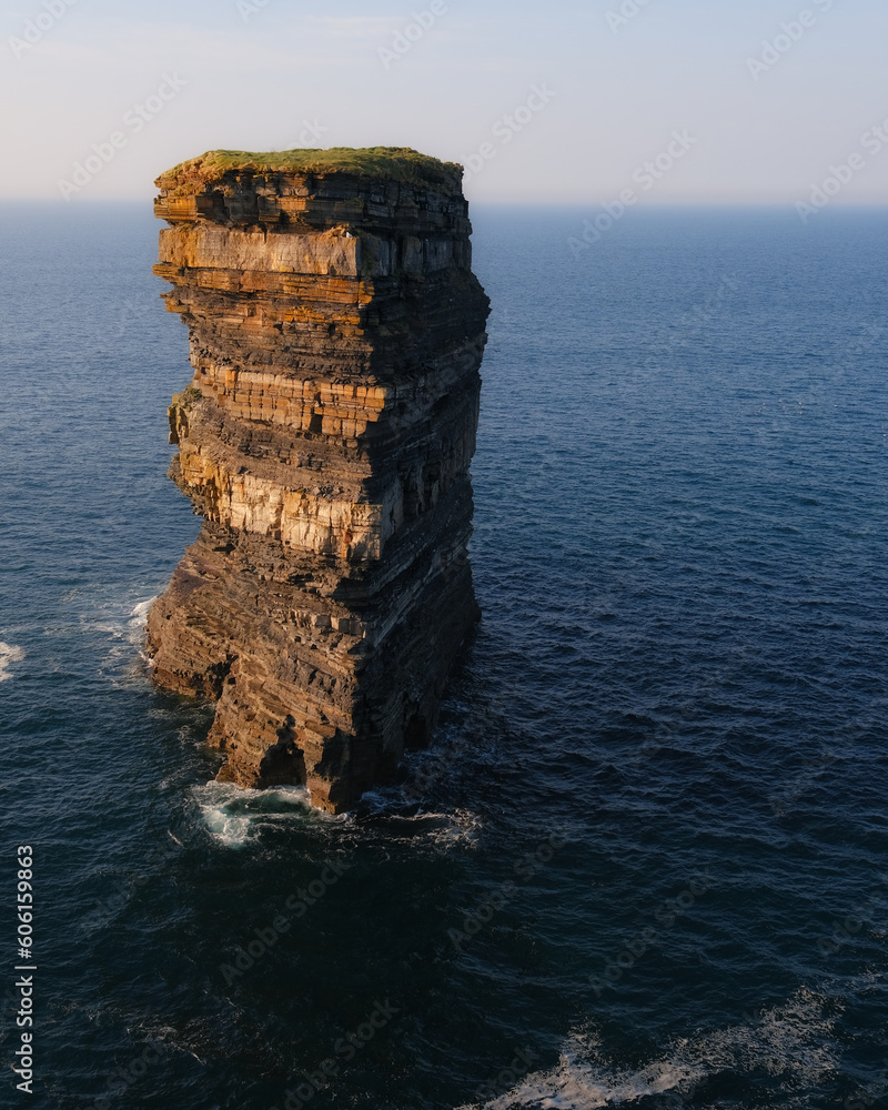 Famous Dun Briste sea stack at evening, Downpatrick Head, Mayo, Ireland ...