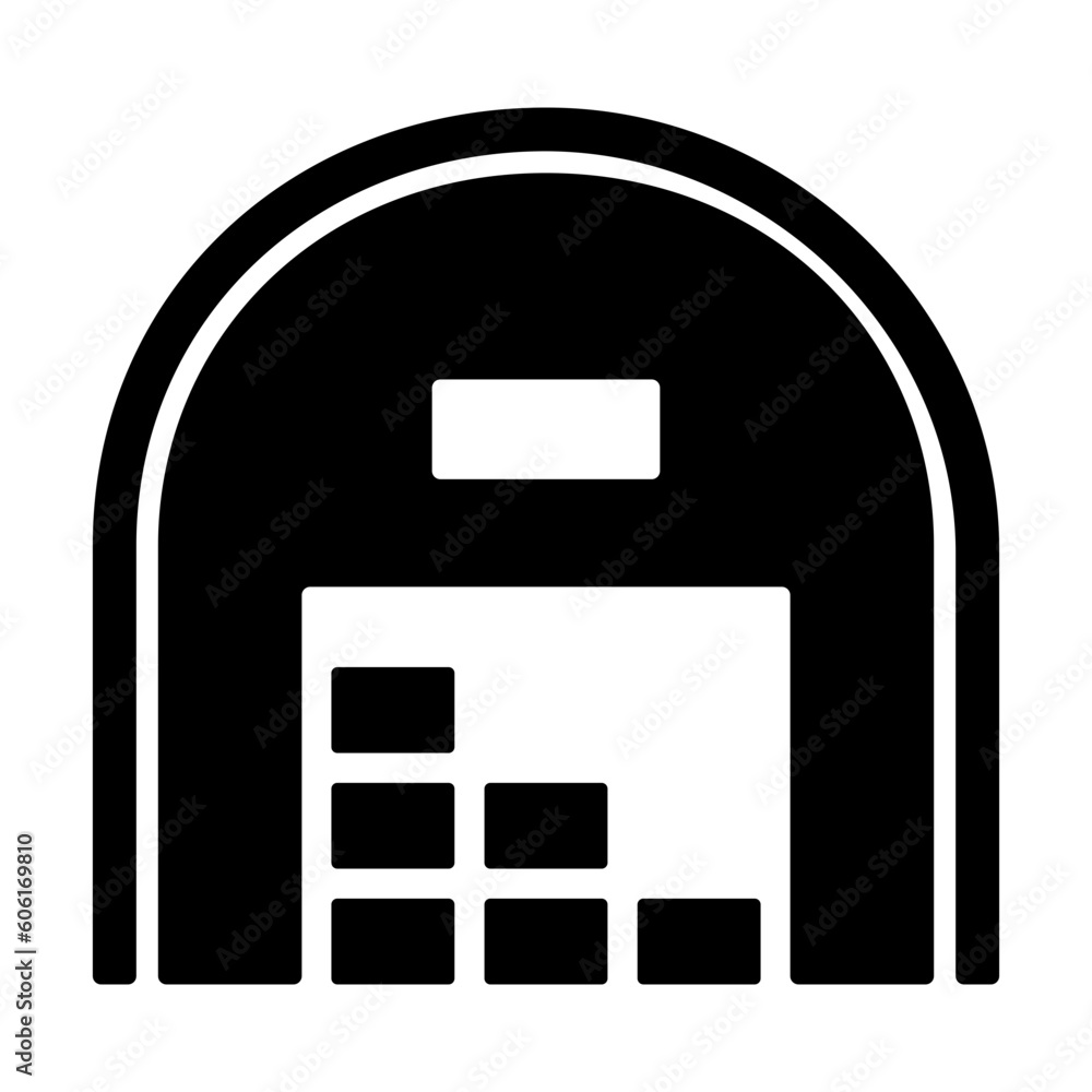 Black single warehouse icon, round shape, simple silhouette industrial ...