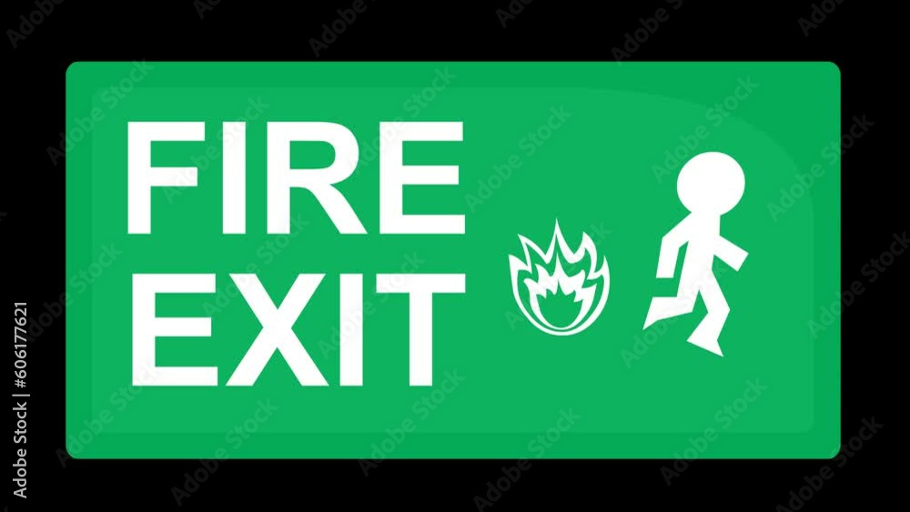 video animation of emergency exit signage, with the white silhouette of ...