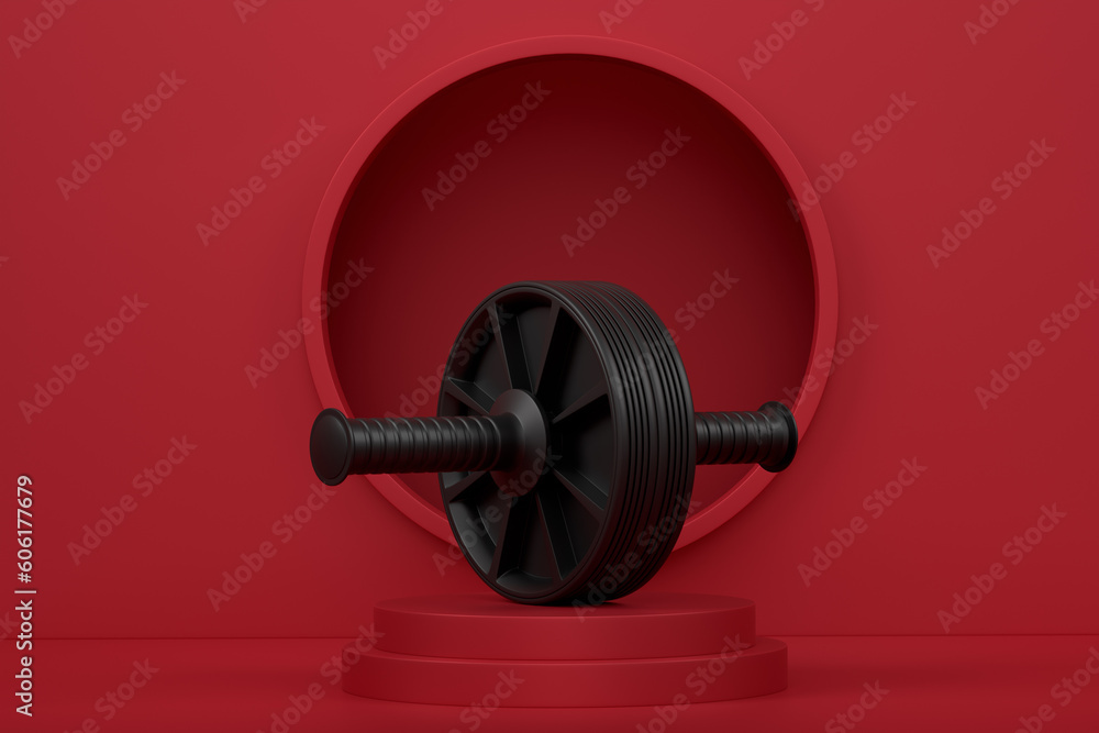 AB roller for abdominal muscles on cylinder podium with steps on ...