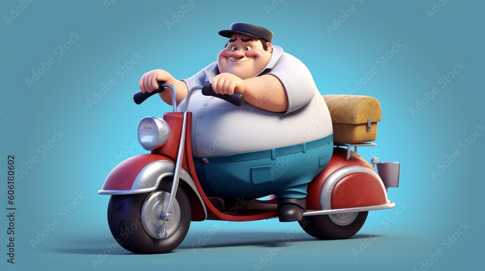 Cartoon fat man riding a motorcycle Stock Illustration | Adobe Stock