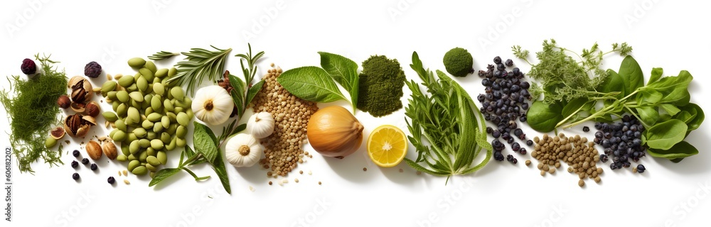 Linear Arrangement of Fresh Mediterranean Italian Herbs and Spices, Top ...