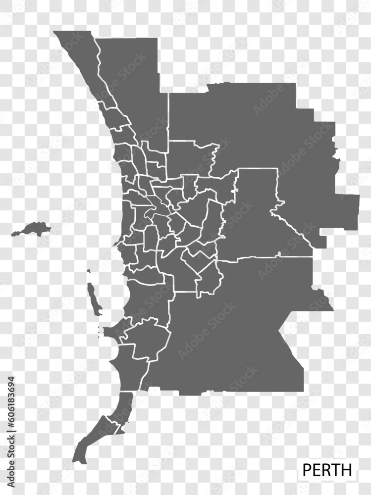 High Quality map of Perth is a city of Australia, with borders of the ...