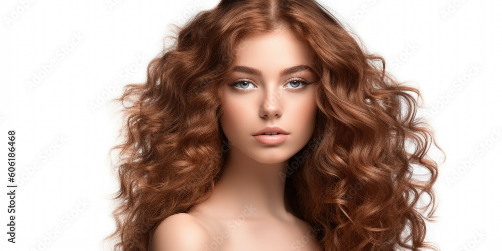 Brown-haired beauty: Young, stunning model with long, wavy, well ...