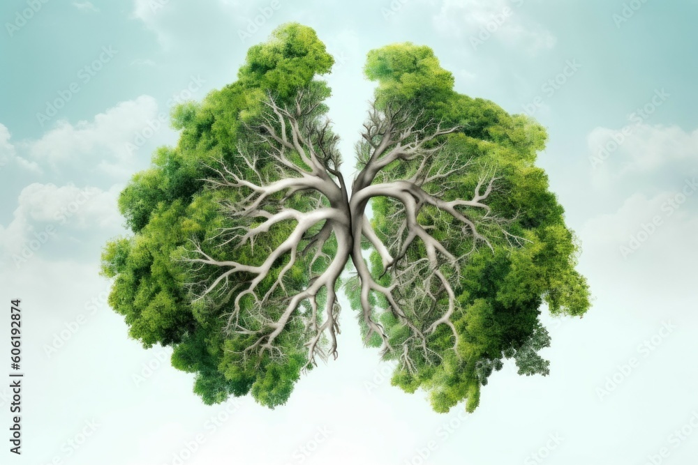 Abstract lungs from greenery. Climate change concept. AI generated ...