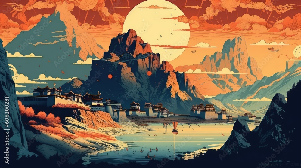 Tibet - amazing illustration of famous landmarks - made with Generative ...