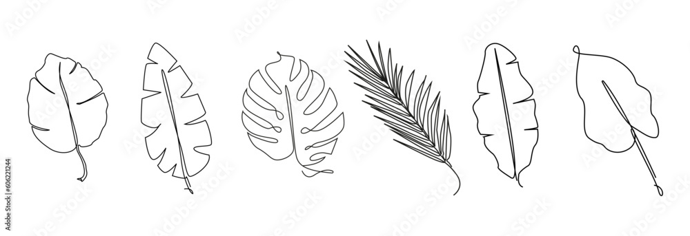Tropical leaves one line drawing.Continuous line drawing of tropical ...