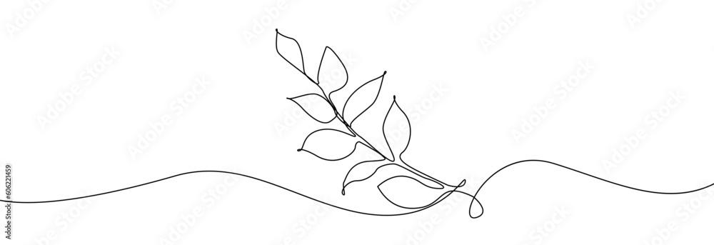 Tree leaf line art. Tropical leaf one line drawing.Continuous line ...