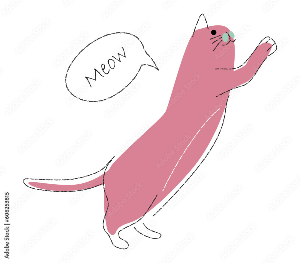 Pink cat is jumping . Cute cartoon characters . Flat shape and line ...