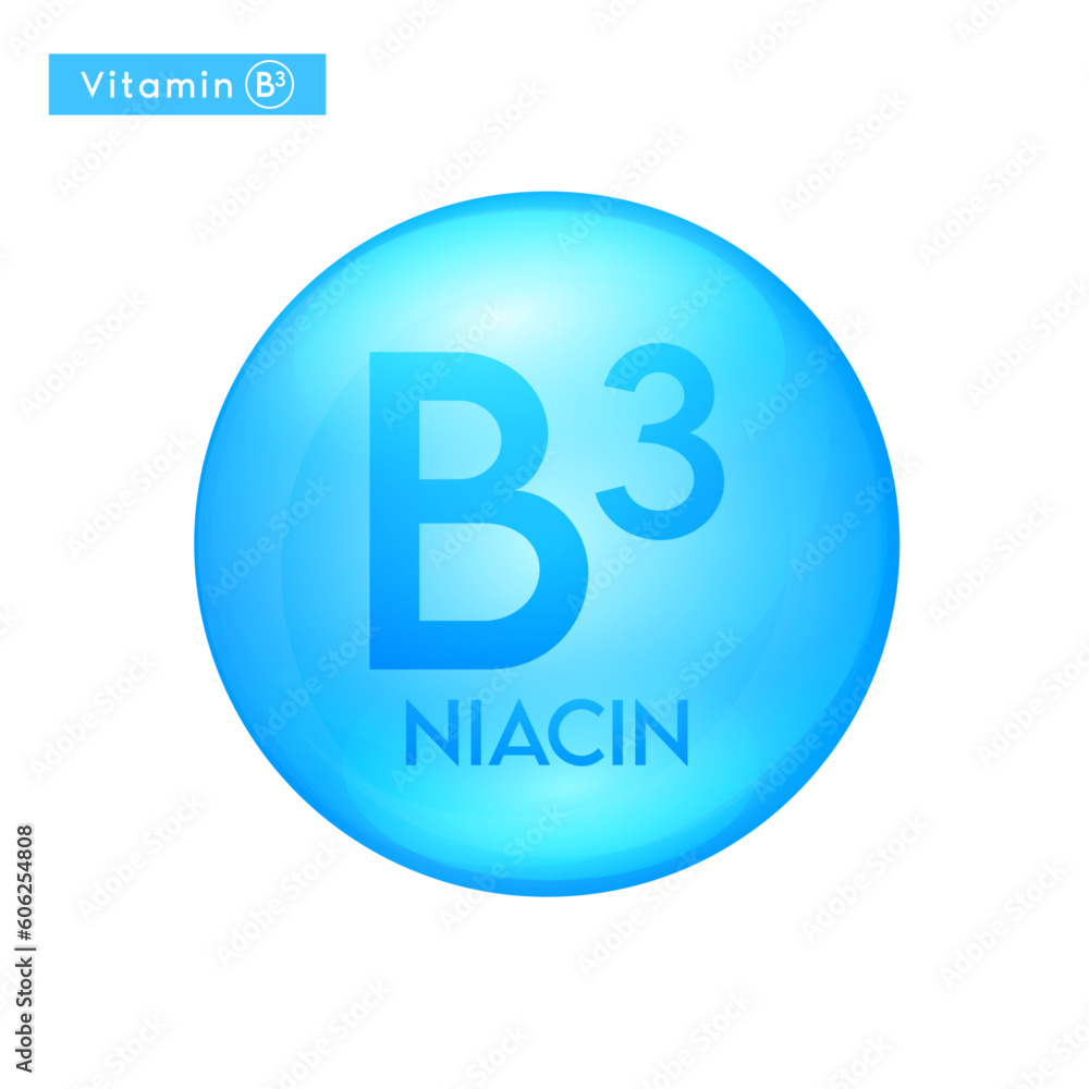 Vitamin B3 (niacin) blue icon 3D. Essential multivitamin supplement ...