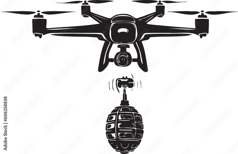 combat drone drops grenade vector illustration black on white background stencil Stock Vector ...