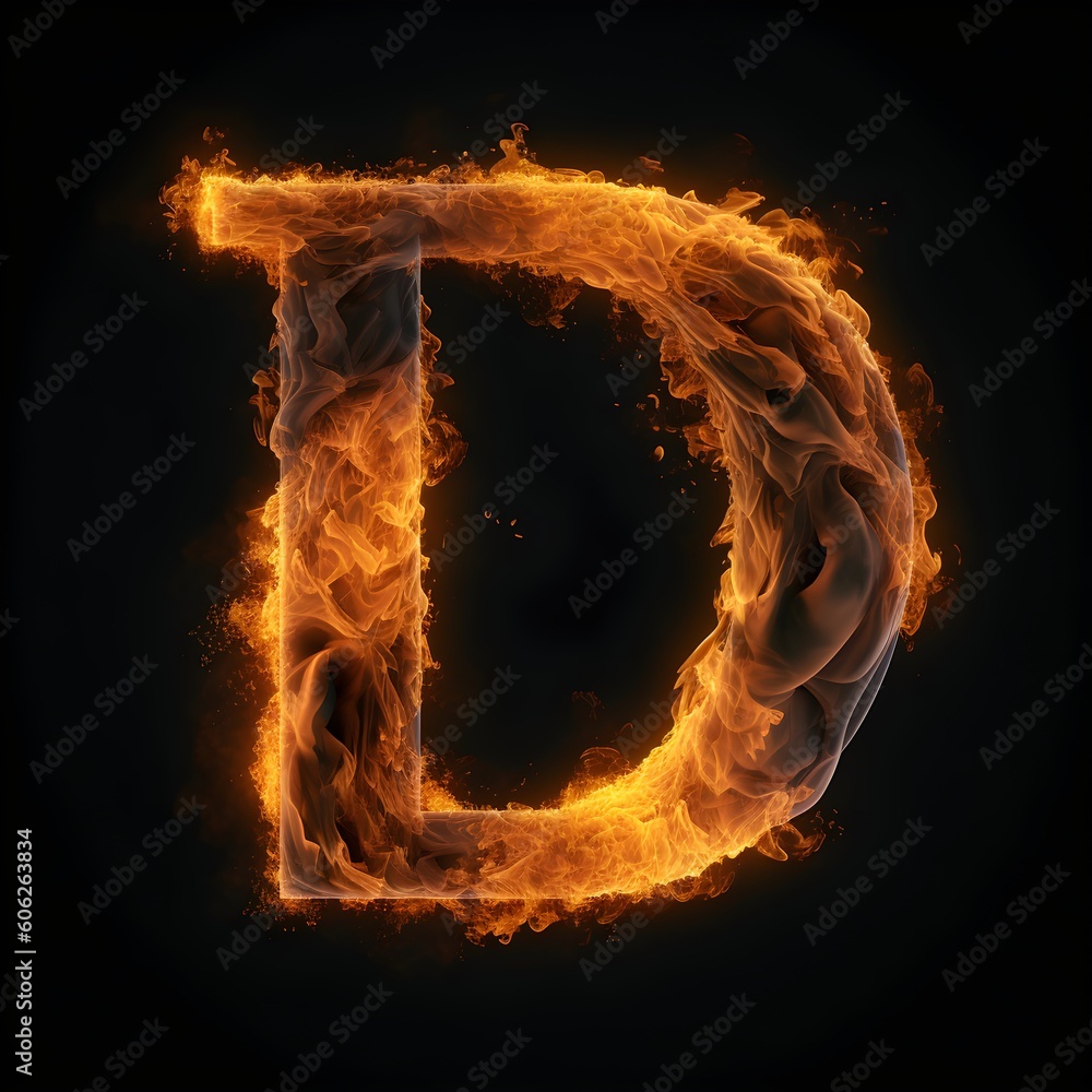 Fire alphabet letter D on black background, generative ai generated ...