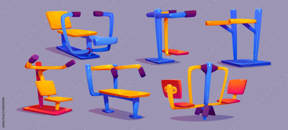 Outdoor gym in park street and exercise equipment vector cartoon ...