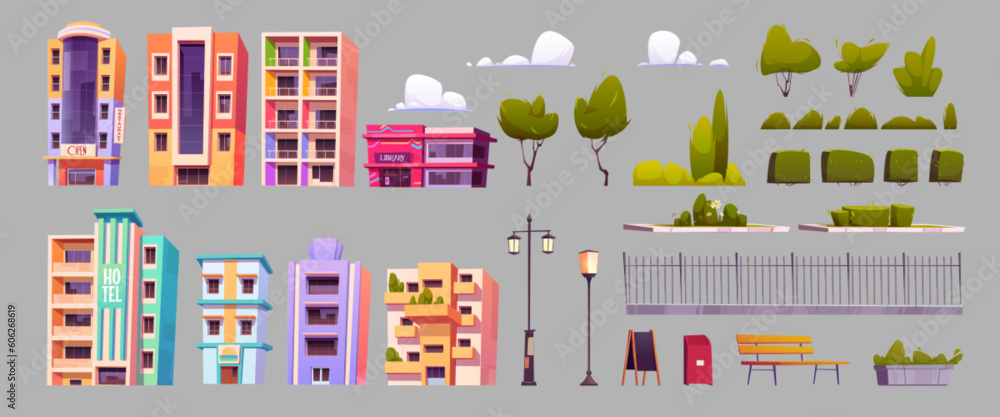 Vecteur Stock City infrastructure elements with urban building, park ...