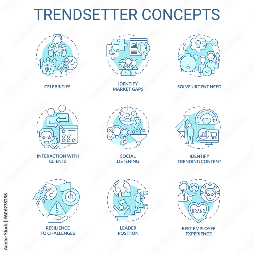 Trendsetter turquoise concept icons set. Social media. New approach ... Trendsetter turquoise concept icons set. Social media. New approach ...