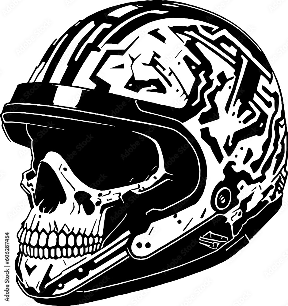 Skull and motorcycle club emblem vector. Skull helmet design for screen ...